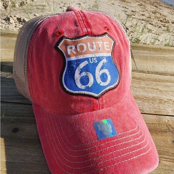 Accessories | Vintage Faded Red Route 66 Hat Mesh Back With Buckle ...